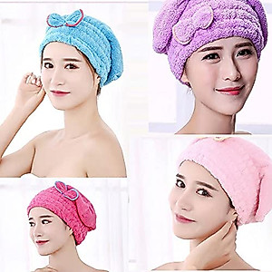 Microfiber Hair Drying Caps - Extrame Soft & Ultra Absorbent, Coral Fleece Quick Drying Cap for Curly Thick Hair Hair Turban Wrap Towels Shower Cap for Girls and Women