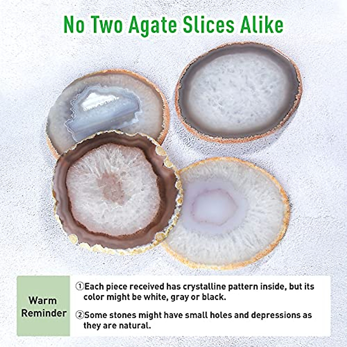 FOLKOR LIFE Natural Agate Coaster Set of 4, 3.5-4" Crystalline Geode Stone Coasters for Drinks Coffee Table Decor Agate Slices Glass Cups Holder for Home Guest Room Housewarming Birthday Gift