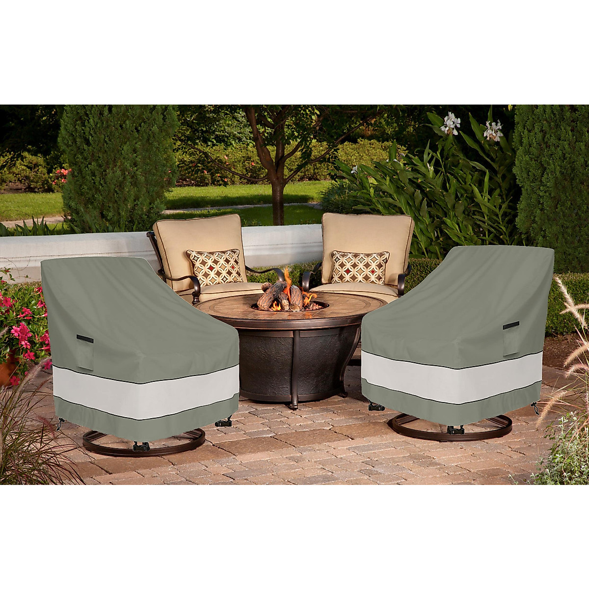 Aacabo Outdoor Swivel Lounge Chair Cover 2 Pack,Waterproof 100% Outdoor Patio Chair Covers,33W x 37 D x 38.5 H inches,Outside Furniture Lounge Deep Seat Cover -Grayish Green