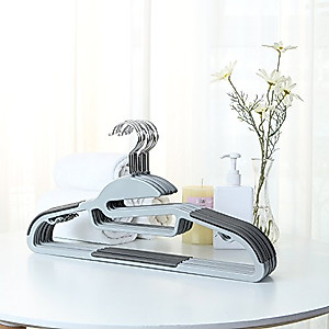 SONGMICS 30-Pack Coat Hangers, Premium Quality Plastic Suit Hangers, Heavy-Duty, S-Shaped Opening, Non-Slip, Space-Saving, 360º Swivel Hook, 16.3 Inches Long, Light Gray and Dark Gray UCRP041G05