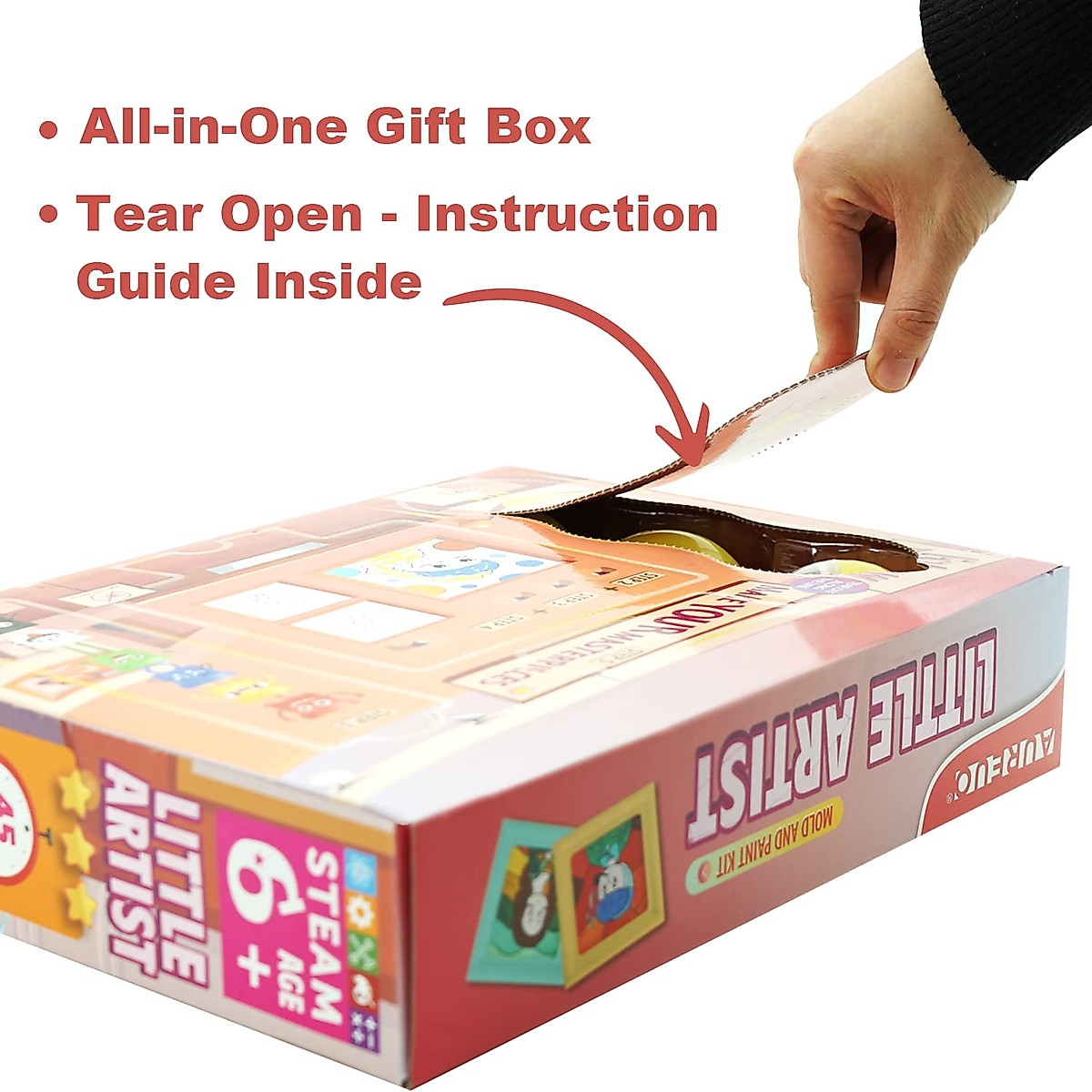 AUREUO Ceramic Mold Painting Kit for Kids - Little Artist - Arts & Crafts DIY Plaster to Paint, 3 Predrawn Mini Canvas & Easel, Acrylic Paint Set & Brush Toy Gift