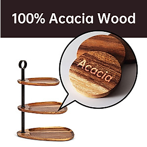 KITEISCAT 3 Tier Serving Tray- Elegant 3 Tiered Serving Tray with Metal Handle for Kitchen Island, Countertop, Coffee Table & More- Durable Decorative Standing Wooden Serving Trays for Parties