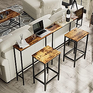 Masupu Bar stools Set of 2,Kitchen Breakfast Bar Chairs with Footrest,25.8" Barstools,Rectangular Industrial Counter Stools,Adjustable Feet, for Dining Room, Kitchen, Easy Assembly, Rustic Brown