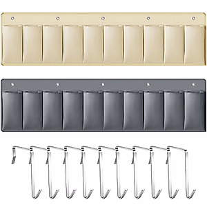 Woanger 2 Pcs RV Shoe Pockets 10 Pockets Hanging Bedside Storage Organizer 44 Inches RV Storage Pockets with 10 Sturdy Hooks for Shoes Toys and Tool Accessories