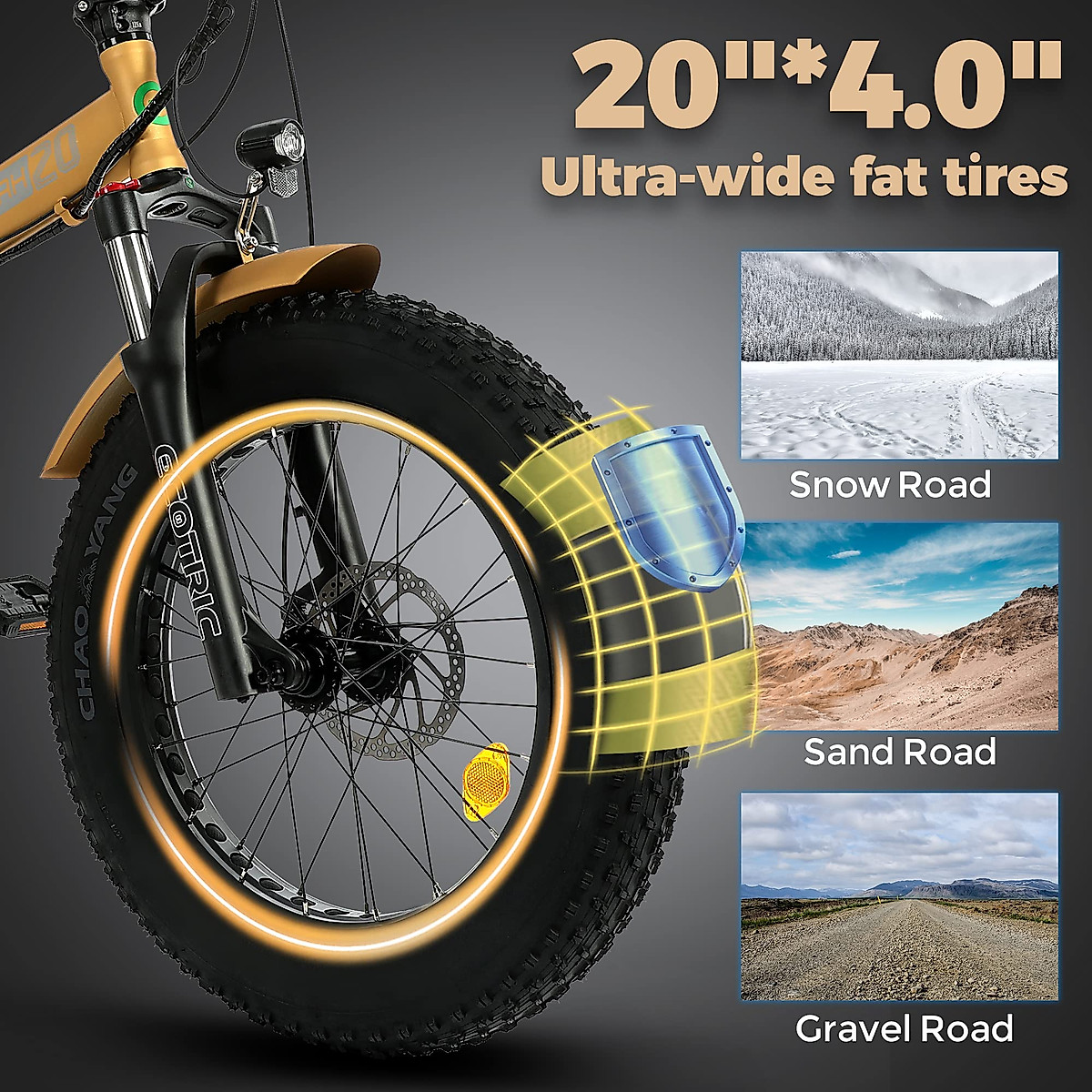 ECOTRIC Electric Bike 500W Folding Ebike 20" Fat Tire Foldable Electric Bicycle 48V 12.5AH Lithium Removable Battery Beach Snow Mountain E-Bike Commute Ebike for Adults Shimano 7-Speed