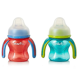 Evenflo Feeding Soft-flo Trainer Sippy Cup with Handle for Growing Baby and Toddler - Red/Teal, 5 Ounce (Pack of 2)