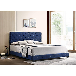 Glory Furniture Suffolk Velvet Upholstered King Bed in Navy Blue