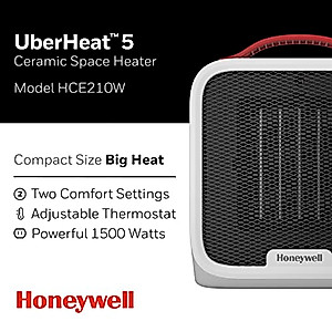Honeywell UberHeat 5 Ceramic Space Heater for Small Rooms, White