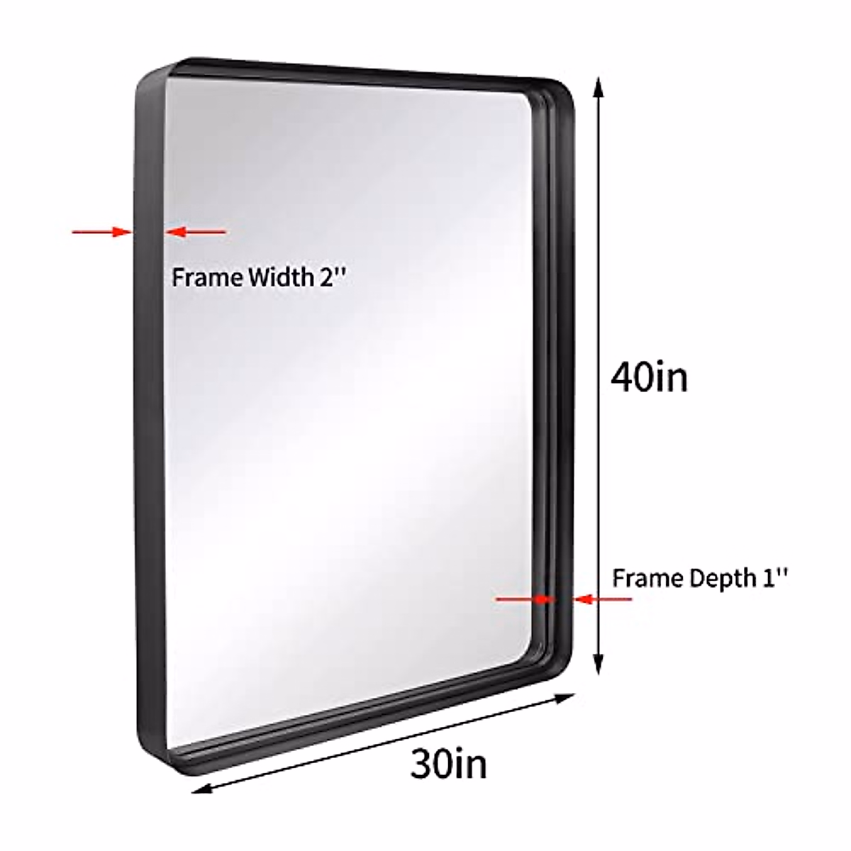 G-LEAF Bathroom Mirror for Wall, 30" X 40" Rectangular Wall Mirror, Black Metal Framed with Rounded Corner, Hangs Horizontal Or Vertical