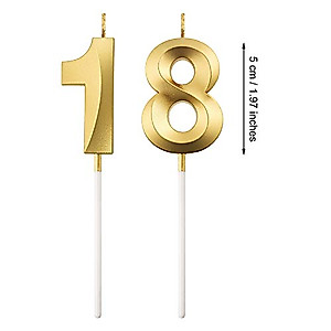 BBTO 18th Birthday Candles Cake Numeral Candles Happy Birthday Cake Topper Decoration for Birthday Party Wedding Anniversary Celebration Supplies (Gold)
