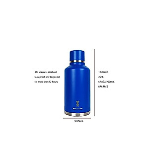 Large sport thermos water bottle with bag and Stainless Steel Lid，67.6OZ half gallon，Insulated water bottle，leak-proof，Metal Canteen ,Buttonwood 1pack (blue) 2000ML