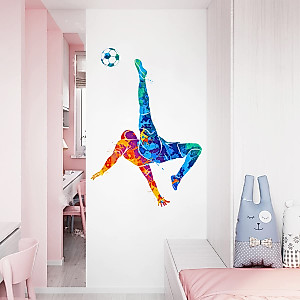 WOYINIS Colors Splash Soccer Players Wall Decal Creative Removable Football Players Silhouette Wall Stickers Peel and Stick Sports Wall Decal Art Murals for Boys Teens Room Nursery Playroom Wall Decor
