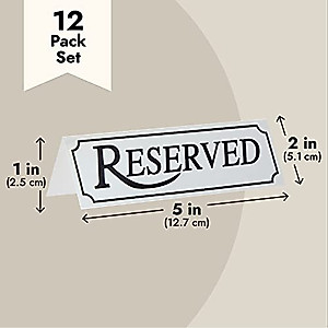 12-Pack Small Metal Reserved Table Signs for Restaurants, Dinner Parties, Bridal Showers, and Wedding Banquets, Anniversaries, Etched Silver Design (4.7x1.5 in)