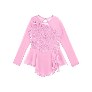 easyforever Kids Girls Metallic Snowflake Ice Figure Skating Tutu Dress Long Sleeve Gymnastic Leotard Performing Costume Pink 4 6 Years