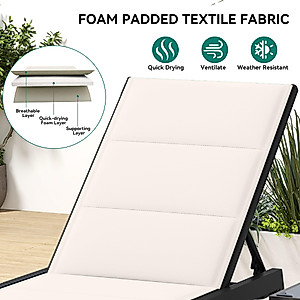 YITAHOME Outdoor Chaise Lounge Chairs Set with Side Table, Padded Fabric Poolside Loungers with Aluminum Frame, Adjustable Backrest, Wheels for Pool Beach Patio Lawn Porch (Beige)