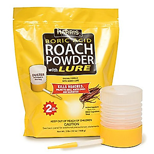 Harris Boric Acid Roach and Silverfish Killer Powder w/Lure, Powder Duster Included in The Bag (32oz)