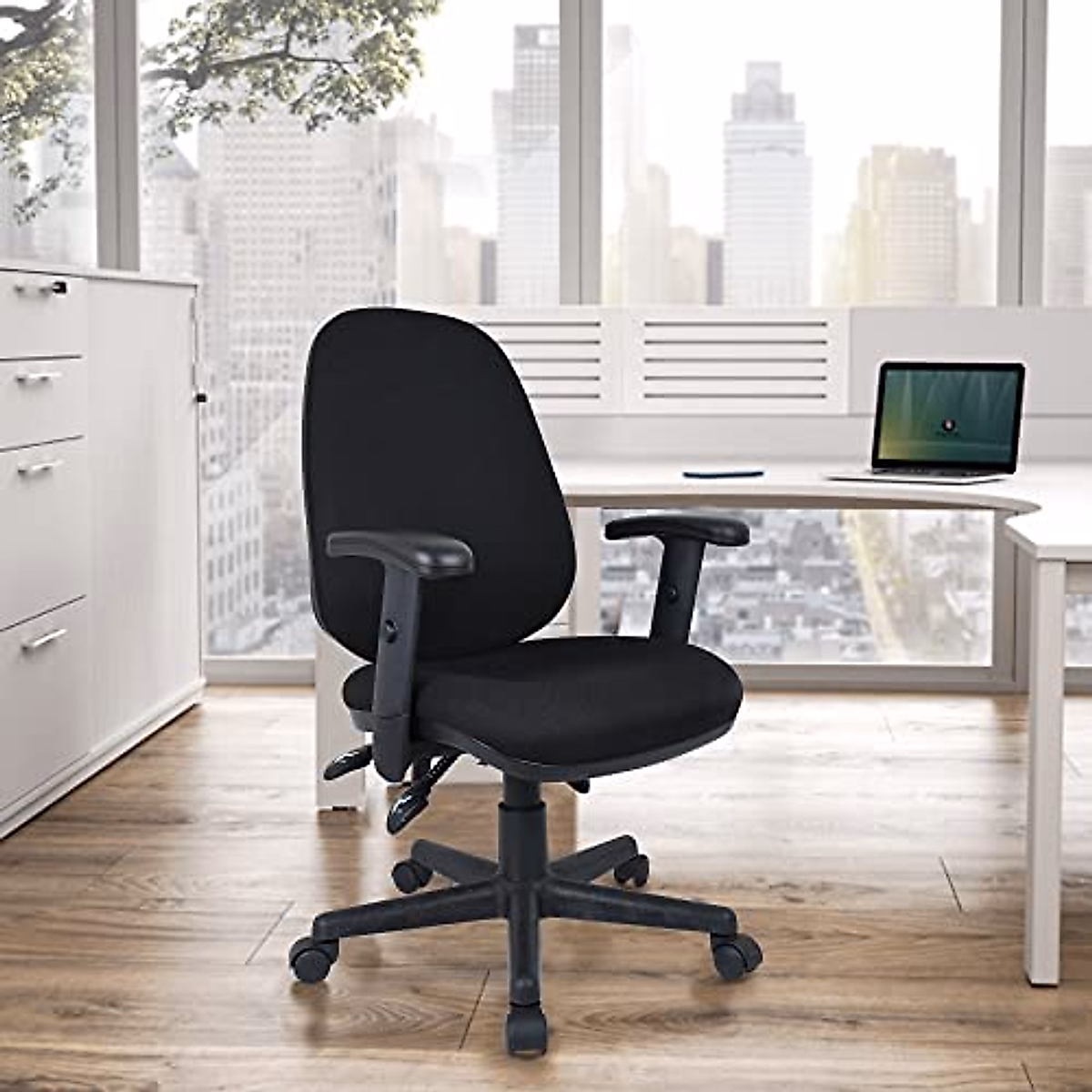 Office Chair Mid Back Swivel Home Office Desk Ergonomic Computer Task Chair with Adjustable Armrests and Lumbar Support, Breathable Rocking Swivel Chair Black
