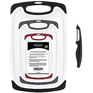 Cutting Boards for Kitchen, Plastic Chopping Board Set of 4 with Non-Slip Feet and Deep Drip Juice Groove, Easy Grip Handle, Dishwasher Safe, BPA Free, Non-porous