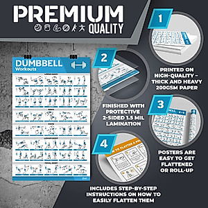 [12-PACK] Laminated Large Workout Poster Set - Perfect Workout Posters for Home Gym - Exercise Charts Incl. Dumbbell, Yoga Poses, Resistance Band, Kettlebell, Stretching & More Fitness Gym Posters