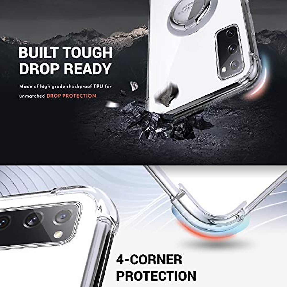 Silverback Galaxy S20 FE 5G Case Clear with Ring Kickstand, Protective Soft TPU Shock -Absorbing Bumper Shockproof Phone Case for Samsung Galaxy S20 FE 5G -Clear