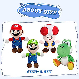 XIYASAVI Mario All Star Collection,Mario Plush Toys and Luigi Stuffed Plush Toys,Yoshi and Toad Stuffed Plush Toys,Set of 4 Plushies Doll 9.8 inches