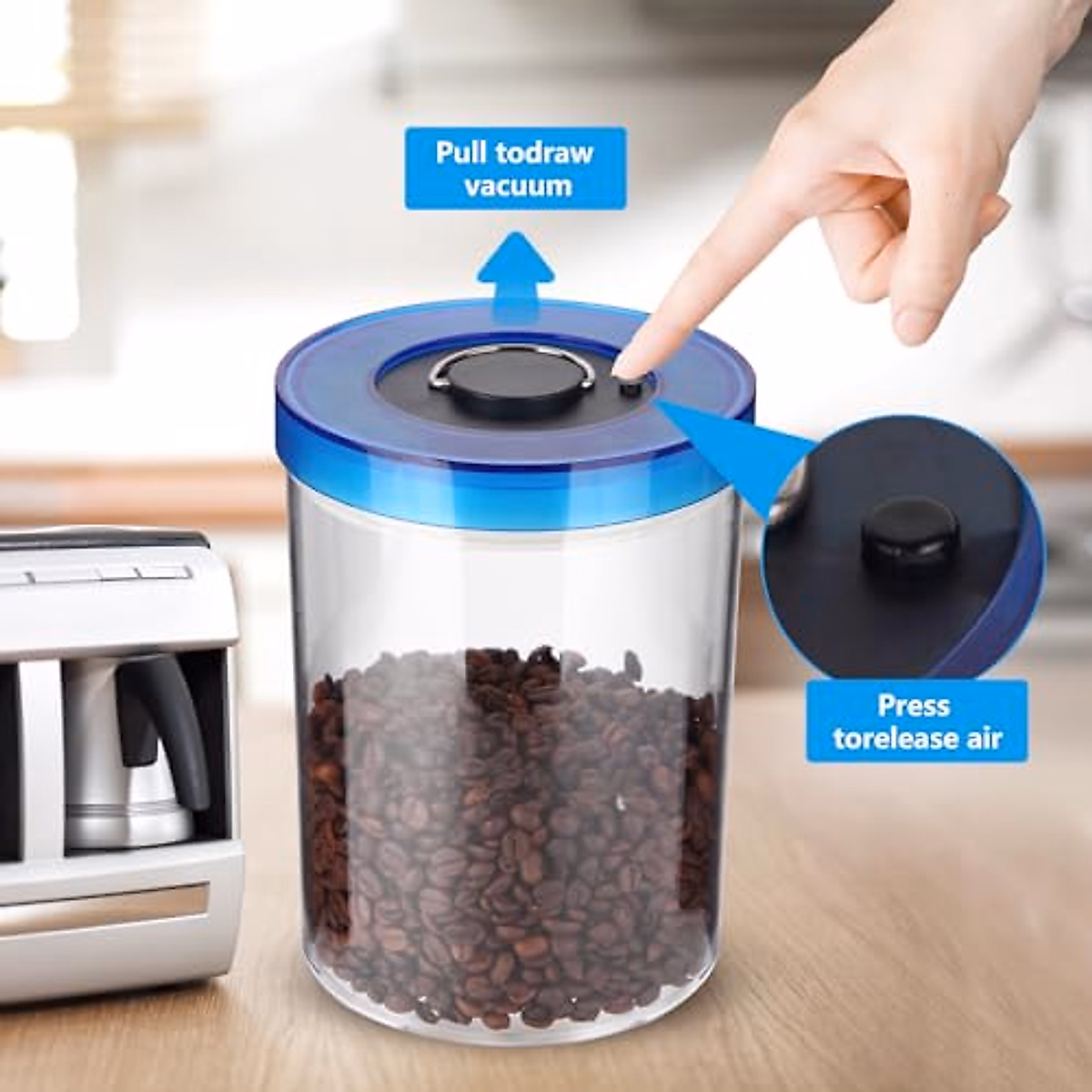 UFGOHFS Coffee Bean Storage Vacuum Seal Containers Airtight Coffee Container Airtight Food Storage Containers Coffee Vacuum Canister Sugar storage containers airtight 1.2 Liter blue