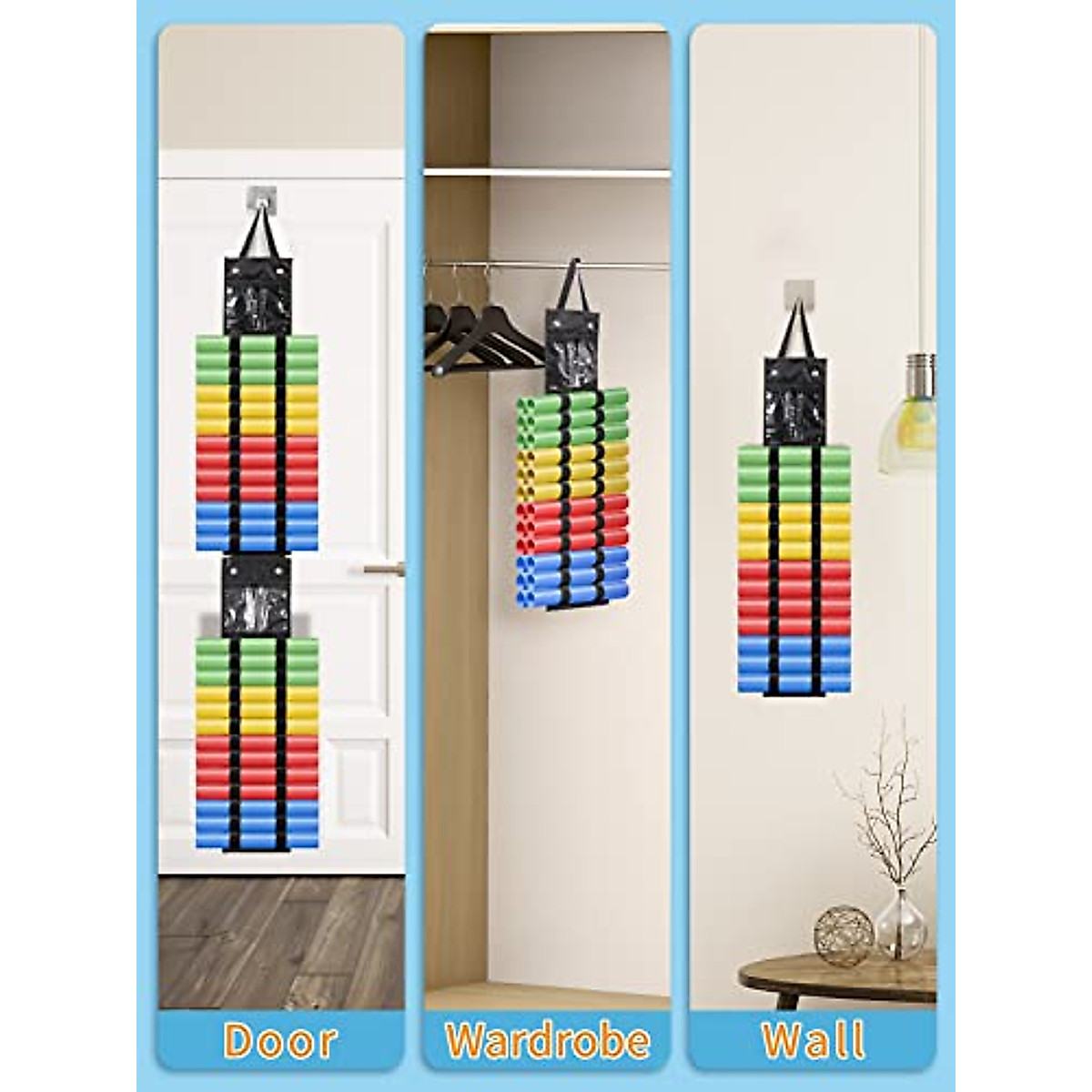 Vinyl Storage Organizer,Vinyl Roll Holder Wall Mount/Over The Door, Craft Vinyl Storage Rack, Hanging Organizer Storage with 52 Roll Compartments, Black