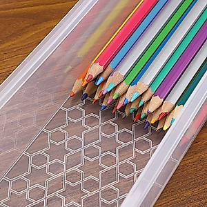 BTSKY Long Plastic Stackable Box Home, Office Supplies Storage Organizer Box Pencil Box Plastic Organizer Holder for Gel Pens Erasers Tape Pens Pencils Markers etc- 3 Pack - Clear with Grey Clip