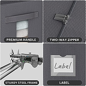 3Pack Stackable Clothes Storage Bins - Oxford Frame Storage Box Foldable Clothing Storage Container Organizer Set with Clear Window & Carry Handles Large Capacity (Dark Gray, Small-22L)