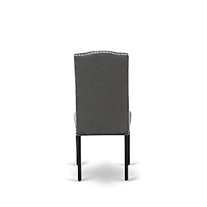 East West Furniture DLEN5-BLK-20 5Pc Round 42" Kitchen Table With Two 9-Inch Drop Leaves And Four Parson Chair With Black Leg And Linen Fabric Dark Gotham Grey, 5