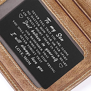 DEGASKEN To My Son Gifts Wallet Card from Mom, I Love You College Graduation Gifts for Son, Christmas Valentines Father's Day Presents