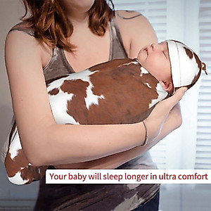 Jarverce Cowhide Print Swaddling Blanket for Baby, Soft Sleeping Bag, Sack for Newborn Boys Girls, Unisex Baby Stuff, Highland Cow