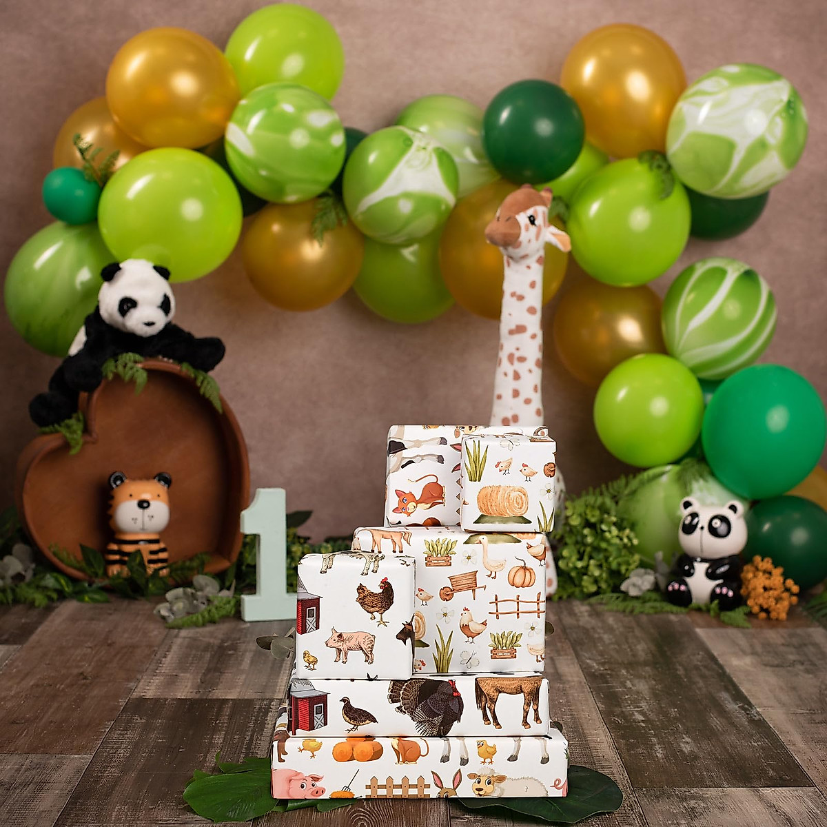 Bolsome 12 Sheets Red Barn Farm Animal Wrapping Paper Barnyard Gift Wrap Folded Wrapping Paper with Cow, Horse, Sheep, Goat, Pig, Duck, Chicken Pattern(20 inch x 28 inch sheet)