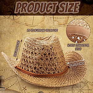 4 Pcs Cowgirl Hat Shapeable Wide Brim Classic Sun Woven Straw Hat Party Western Cowboy Hat for Adult Men Women Summer, Khaki