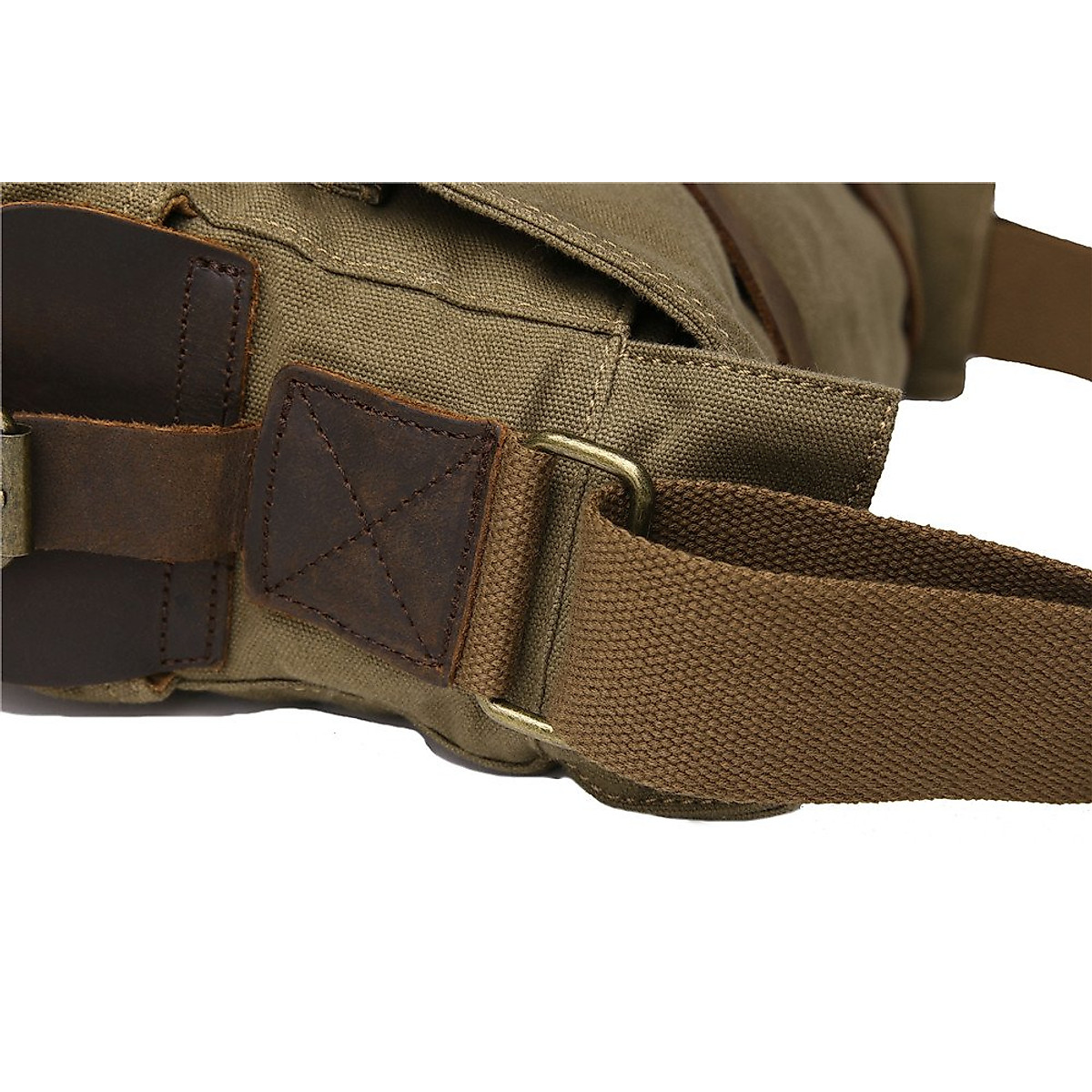 Sechunk Vintage Military Leather Canvas Laptop Bag Messenger Bags Medium （Army Green）