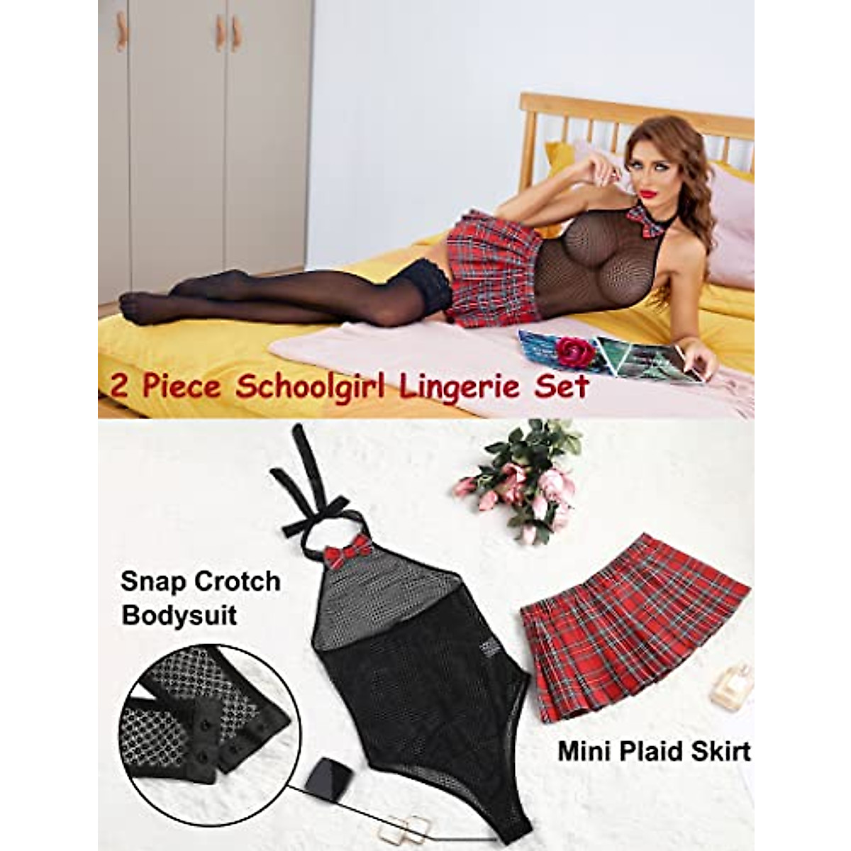 Avidlove Women Schoolgirl Outfit Lingerie Costume Lingerie Set Sexy Halloween Outfits Exotic Lingerie