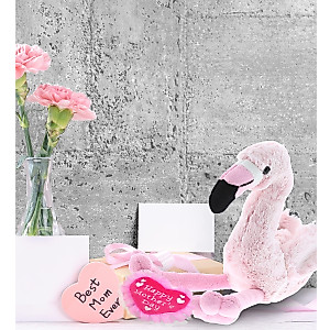 DolliBu Happy Mother's Day Super Soft Plush Pink Flamingo Doll Figure - Cute Stuffed Animal with Pink Heart Message for Best Mommy, Grandma, Wife, Daughter - 8" Inches
