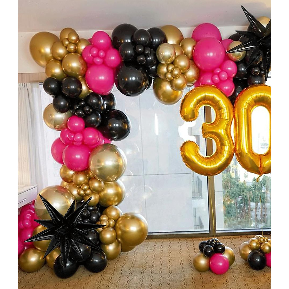 Hot Pink Black Metallic Gold Balloon Garland kit with High Heels Balloons, Red Lips, Lipstick Foil balloons For Princess Themed Birthday Decoration Makeup Party Bachelor Party Supplies