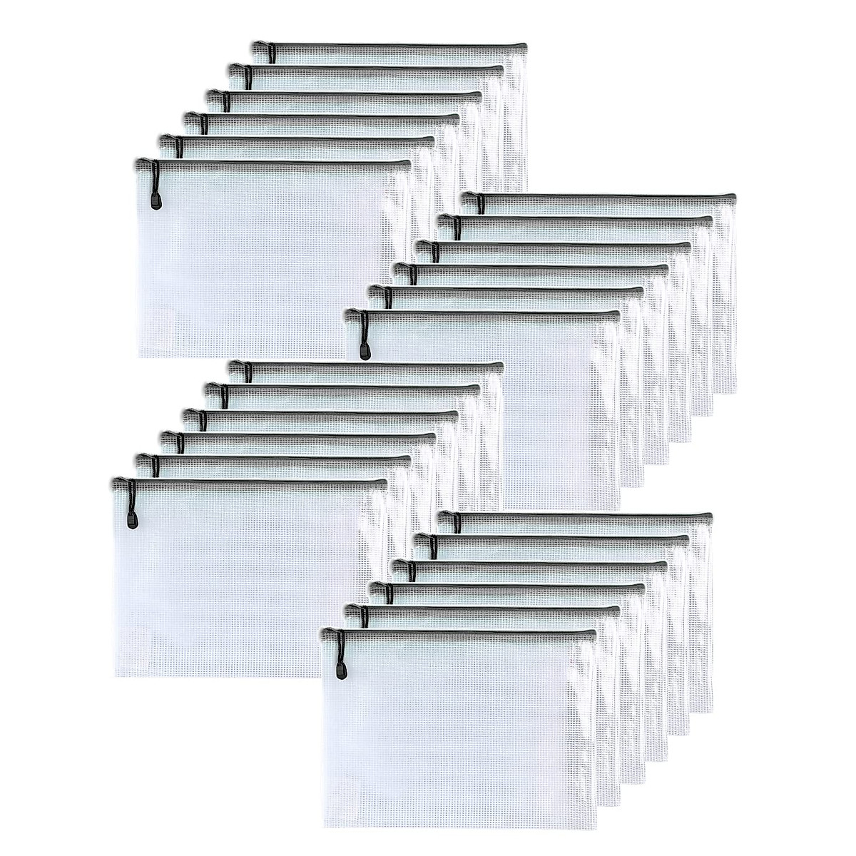 Oaimyy-24PCS-3 x 5" inchs-Mesh Zipper Pouch, Plastic Zip File Folders Puzzle Bags for Organizing,Office Supplies,Travel,Home Storage-Black