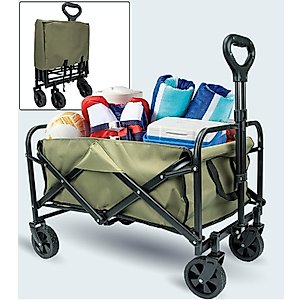 330lbs Collapsible Folding Wagon Cart Heavy Duty Outdoor Utility Wagon Beach Wagon Grocery Wagon Camping Portable Garden Wagon Cart with All-Terrain Wheels(Green)