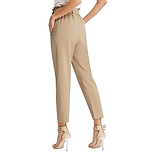 GRACE KARIN Women's Pants Cropped Paper Bag Waist Pants with Pockets Light Tan Size M