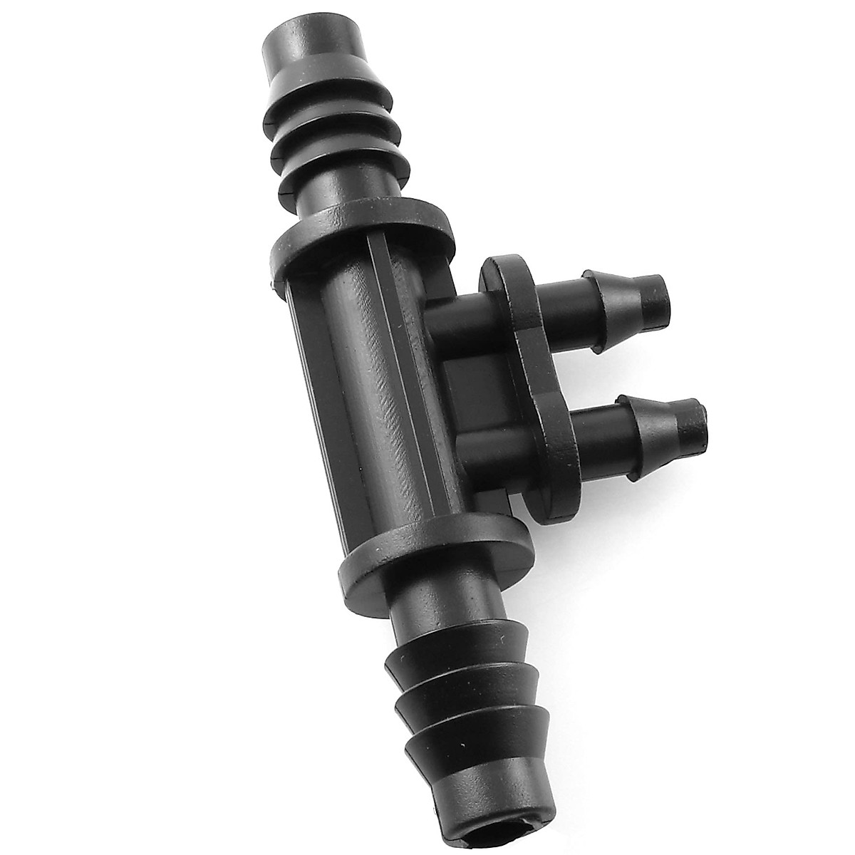 RLECS 6pcs 3/8 Inch to 1/4 Inch Greenhouse Drip Irrigation Water 4 Way Splitter for 4 mm Drip Hose Gardening Water Irrigation Fittings, Black