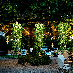 Mudder Fake Ivy Vines with Lights, LED Artificial Hanging Green Leaves Vines for Outdoors Patio Porch Decor (Basket Not Included) (Ivy Style, 3 Packs)