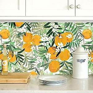 Jeweluck Floral Wallpaper Peel and Stick Wallpaper Green Contact Paper 17.7inchx118.1inch Leaf Wallpaper Lemon Self Adhesive Wallpaper Removable Wallpaper Peel and Stick Contact Paper for Kitchen