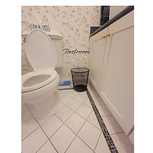 Metal Steel Mesh Round Trashcan Wastebasket for Trash in The Home, Office, Garage,L x 28cm, W x 23cm, H x 35cm, Black (6 gal).