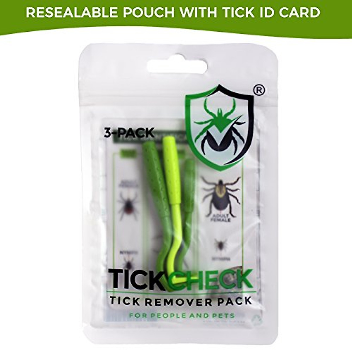 TickCheck Tick Remover Value 3 Pack - Tick Remover Tools + Tick Identification Card - for Humans, Dogs & Cats (1 Set)