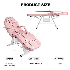 LUXMARS Facial Chair, Tattoo Chair Massage Bed with Hydraulic Stool for Professional Massage Facial Lash Beauty Treatment Spa, Pink