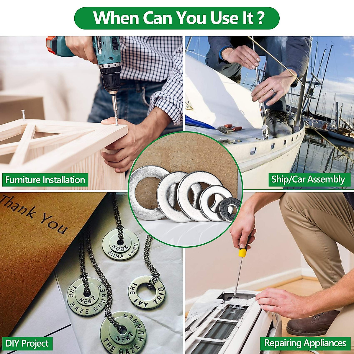 304 Stainless Steel Large Fender Washers Assortment Kit, 230 Pieces 15 Sizes – M3 M4 M5 M6 M8 M10 M12 Suitable for Furniture Installation, Ship Car Assembly, DIY Project, Electrical Connections