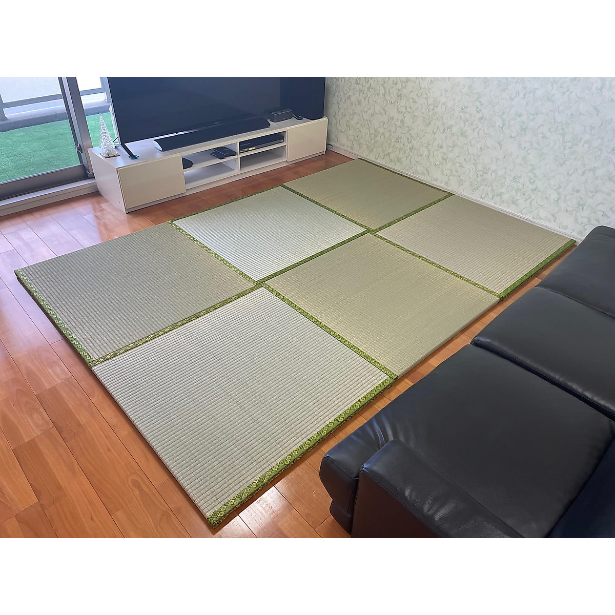 和楽美 Warabi Tatami mat for Living Room, Mattress, Rug,Portable Mattress,Japanese Bed, Rush Igusa Made in Japan 33.5in×33.5in (Asanoha)