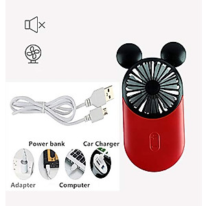 DECVO Cute Personal Mini Fan, Handheld & Portable USB Rechargeable Fan with Beautiful LED Light, 3 Adjustable Speeds, Portable Holder, for Indoor Or Outdoor Activities, Cute Mouse 2 Pack (Red+Yellow)